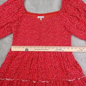 white birch | Dresses | White Birch Red Floral Smock Tiered Sweetheart ...